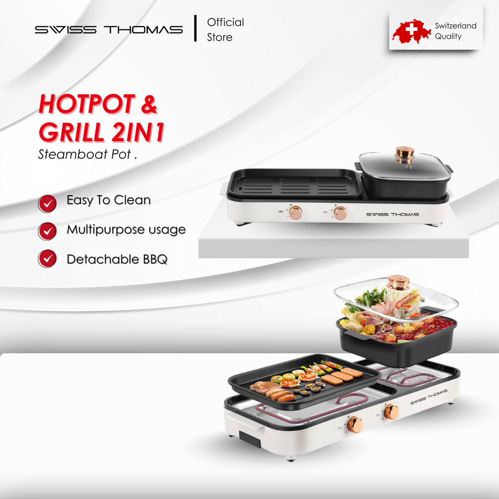 Swiss Thomas (68x28cm) Barbeque BBQ Steamboat Pot BBQ Grill Plate ...