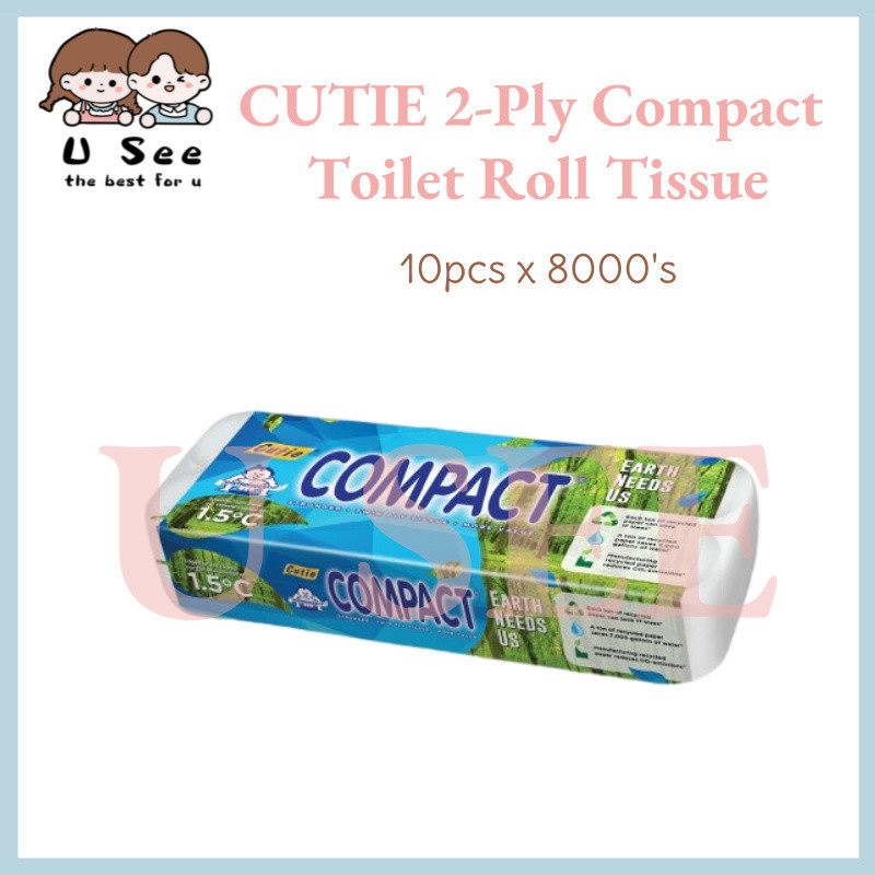 READY STOCK!!! CUTIE 2-Ply Compact Toilet Roll Tissue (10pcs X 8000'S) | Shopee Malaysia