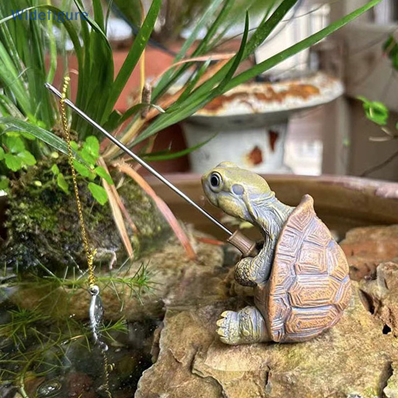Widefigure Creative Rope Fishing Turtle Statue Cute Simulation Turtle ...