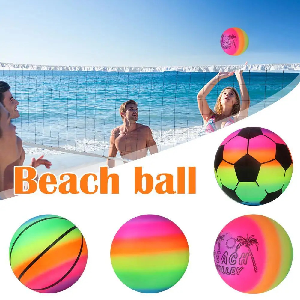 Inflatable Summer Beach Ball Pool Swim Rubber Rainbow Beach Volleyball ...