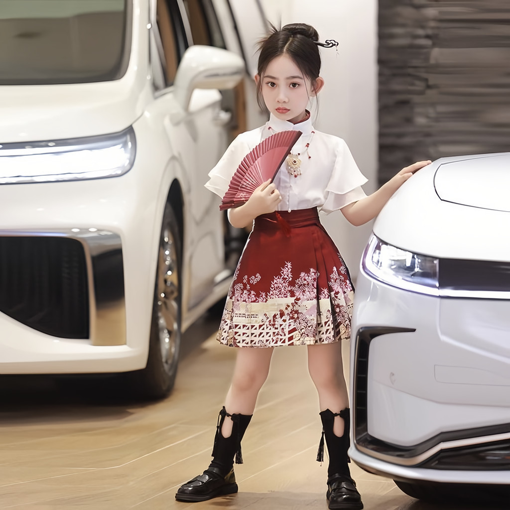 [Dsmyz] Girls Outfit Set Top+Pleated Skirt🎁Free Necklace Children ...