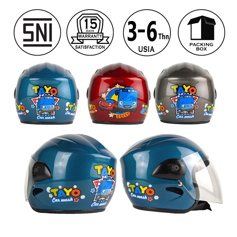 Children's Motorcycle Helmet Kids SNI Boys 3 4 5 6 Years Tayo Bus Motif ...