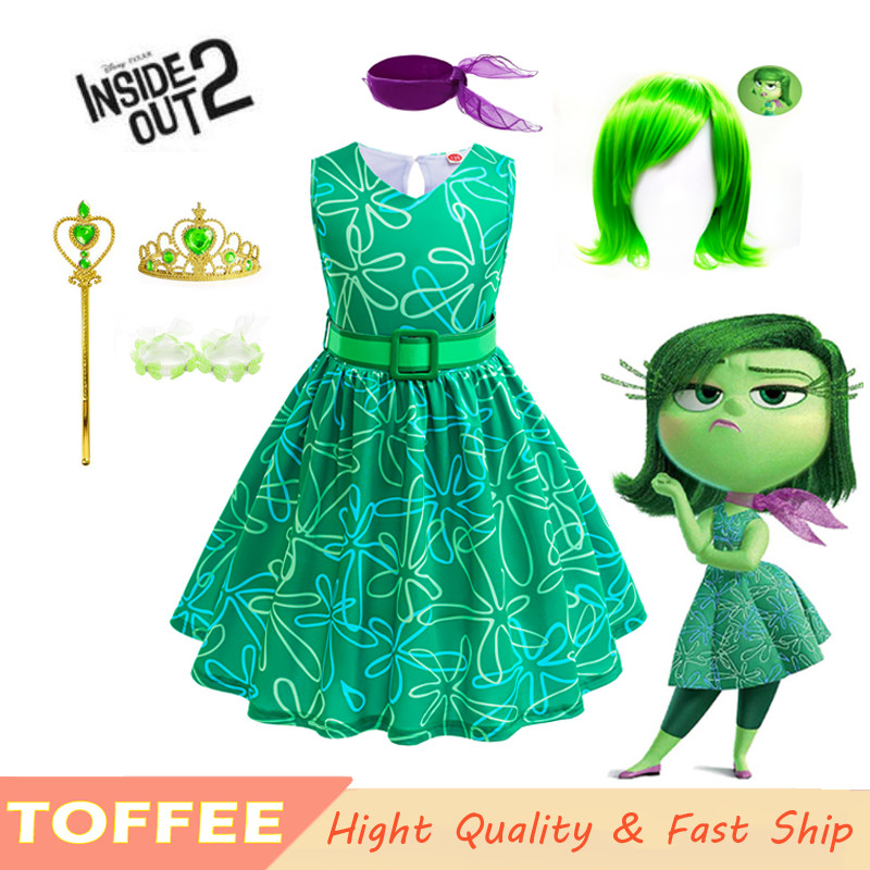 Inside Out 2 Disgust Cosplay Costume Green Dress For Kids Girl ...
