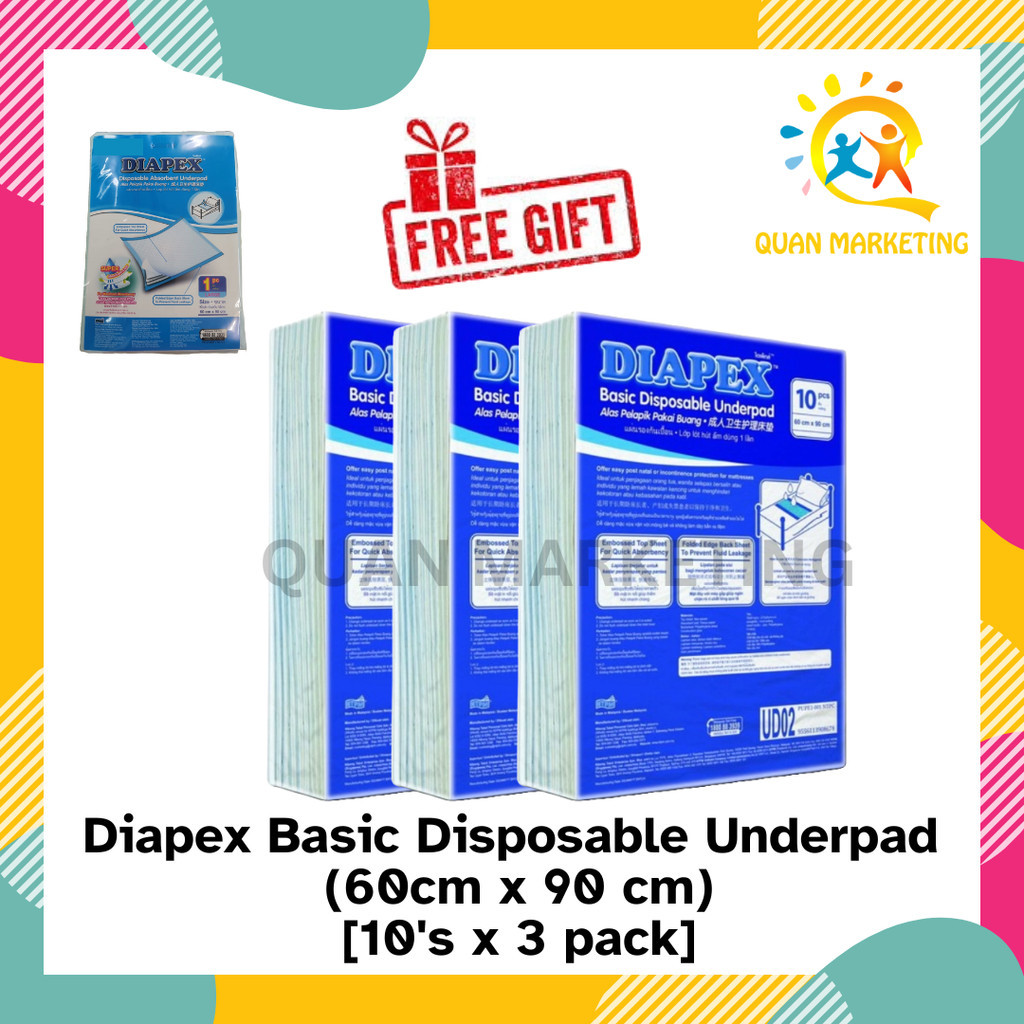 Diapex Basic Disposable Underpad (60cm x 90 cm) - 10 Pcs x 3BG | Shopee ...