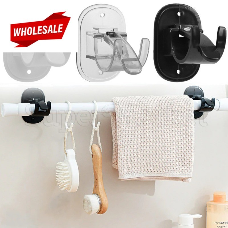 (BC) Rails Pole Clip Rack - Wardrobe Clothes Rod Bracket - Shower ...