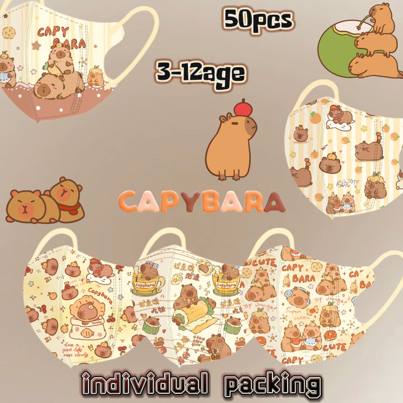 Capybara Cute and Fashionable Print Baby MaskSmall Capybara50pcs 3D ...