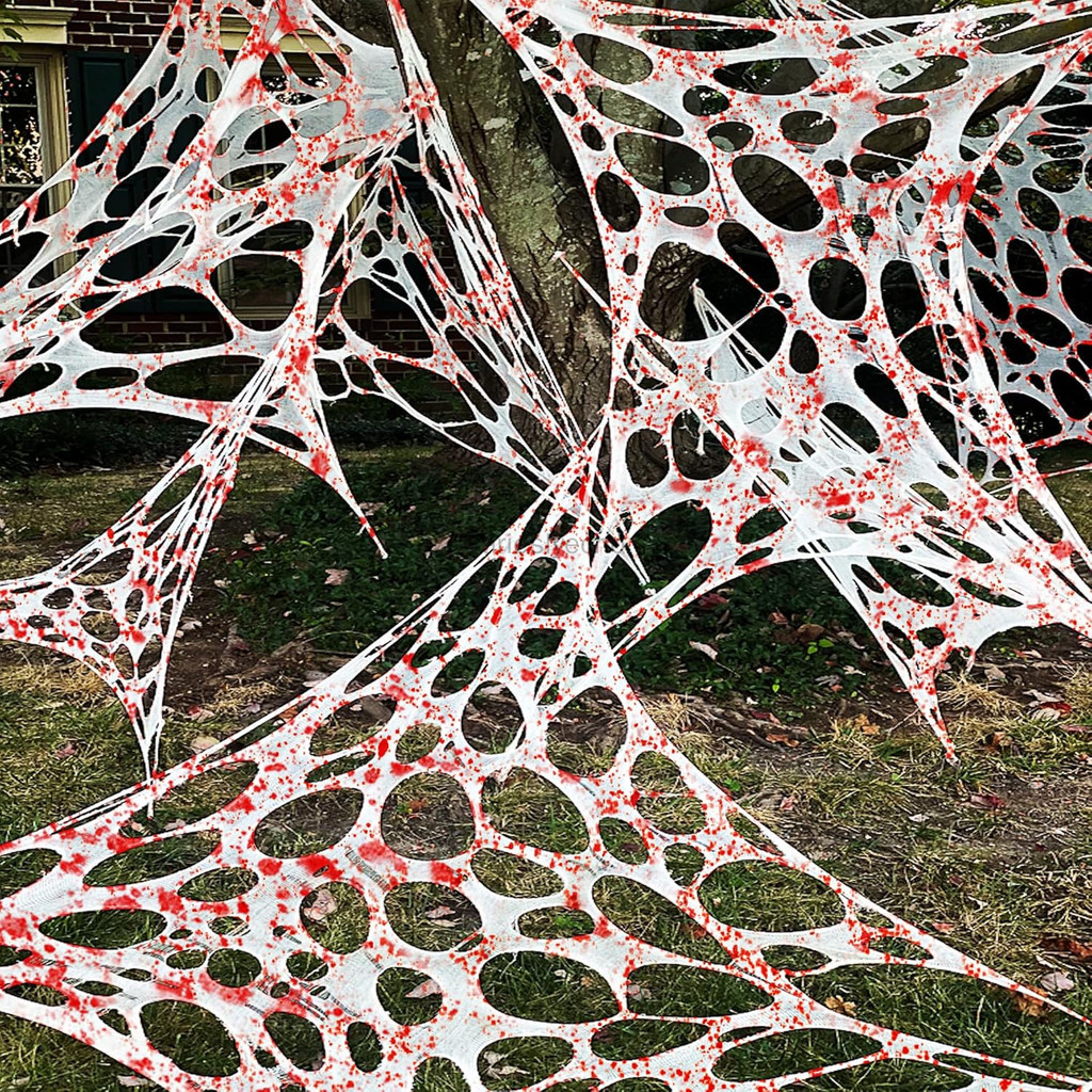 Halloween Decorations Outdoor Spider Webs*2 + Spiders*2, Giant Stretchy ...
