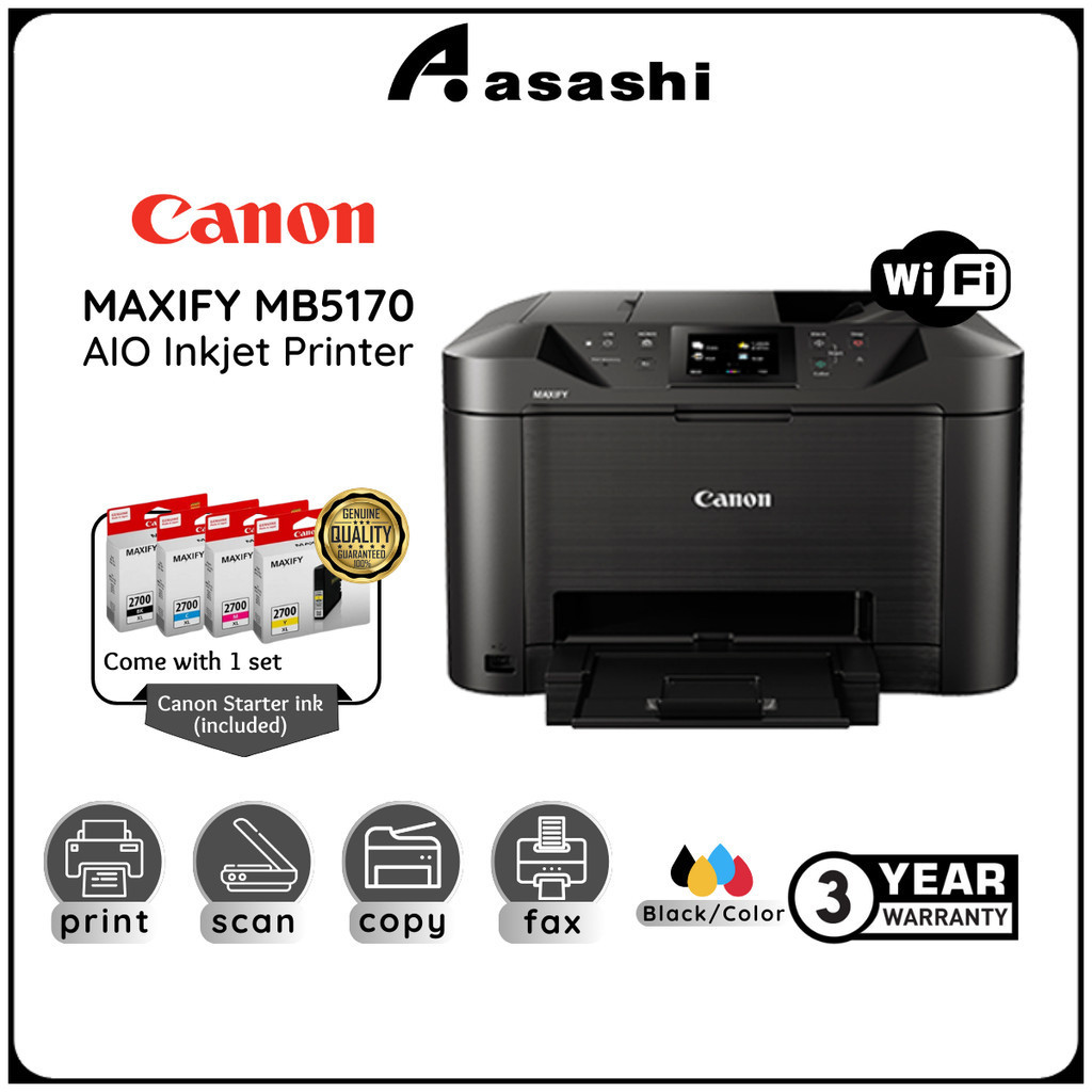 Canon MAXIFY MB5170 AIO Inkjet Printer (A4, Print, Scan, Copy, Fax ...