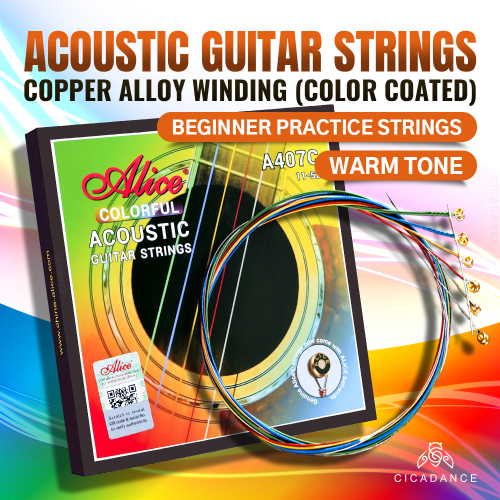 Alice Colored/Rainbow Acoustic Guitar Strings Set A407C Anti-Rust Coating Beginner Practice ...