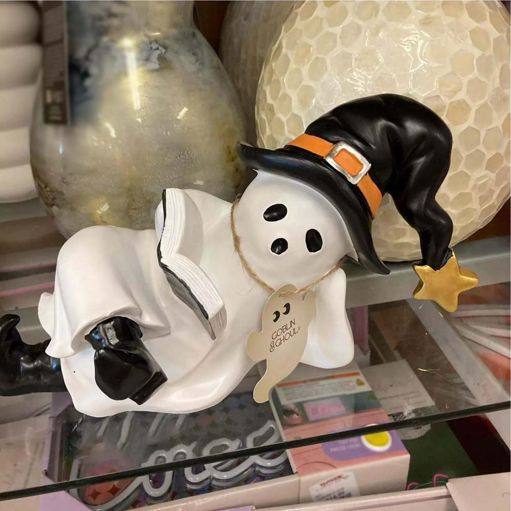 Ghost Reading Book Figurine Resin Funny Ghost with Witch Hat Halloween ...