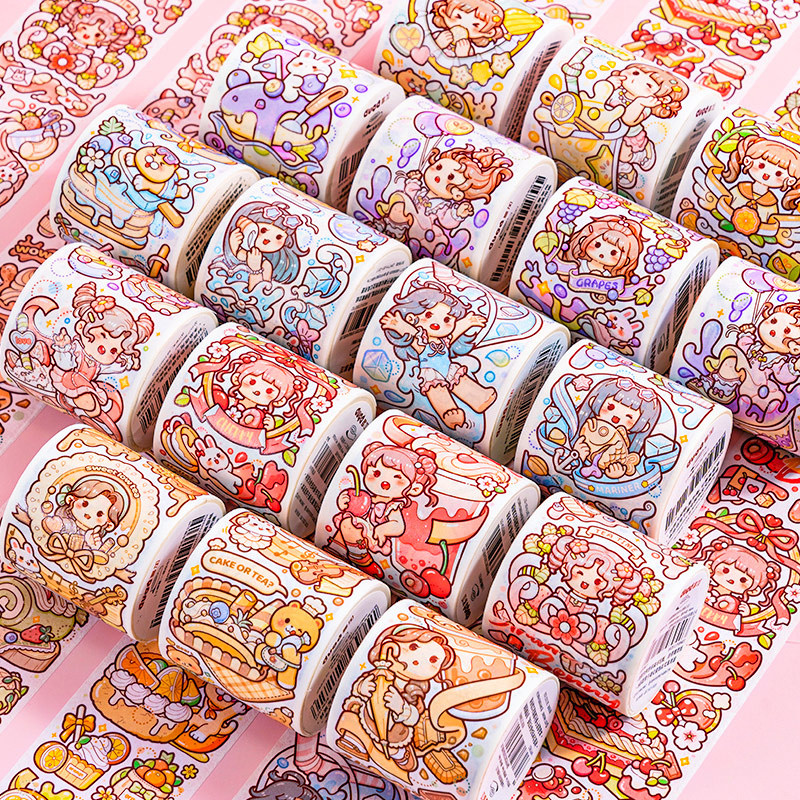 5 Rolls/Set Small Mochi Paper Tape Whole Roll Magic World PET Milk Tea ...
