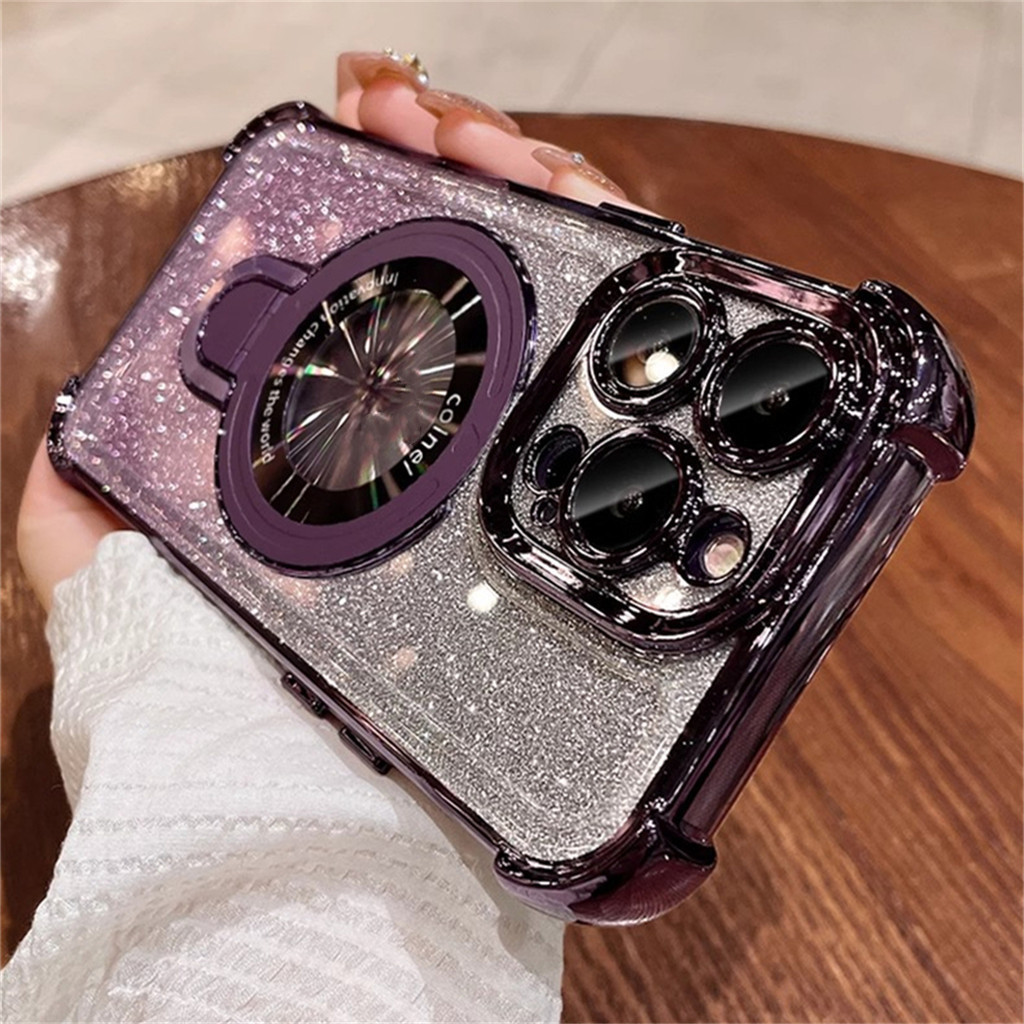 Luxury Plating Glitter Magnetic Bracket Phone Case for IPhone 11 12 13 ...
