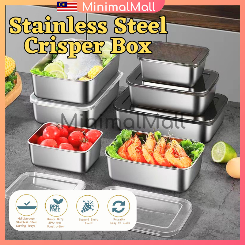 Stainless Steel Food Box with Lid Crisper Refrigerator Fresh Keeping ...
