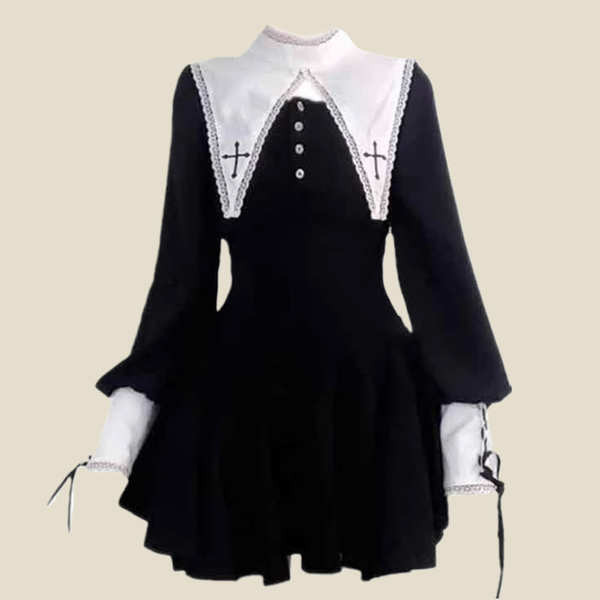 Halloween Nun cos Costume Contrast Blackened Pure Desire Style Gothic ...