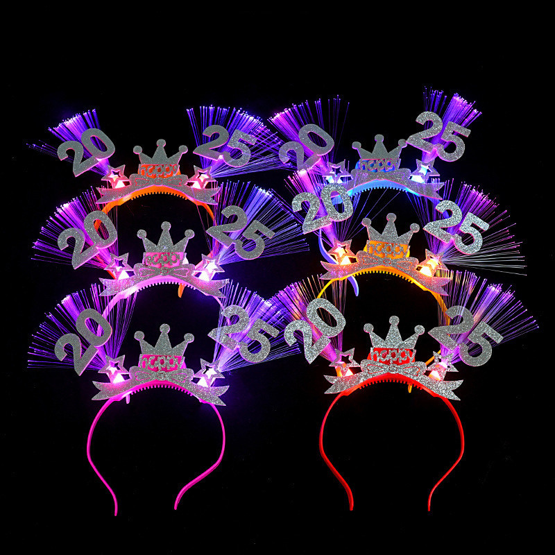 2025 Happy New Year LED Glow Headband Kids Adults Light Up Hair Bands ...