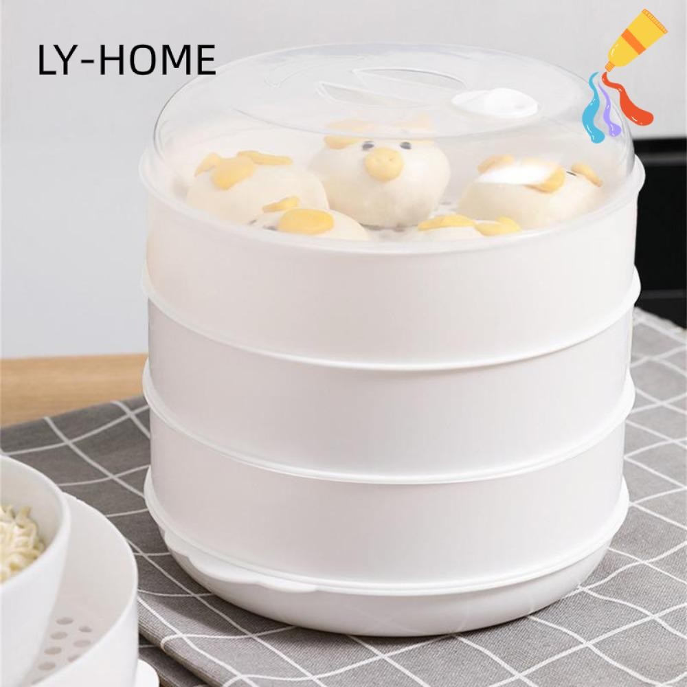 LY-HOME Plastic Steamer Cookware White With Lid Round Cooking Container ...