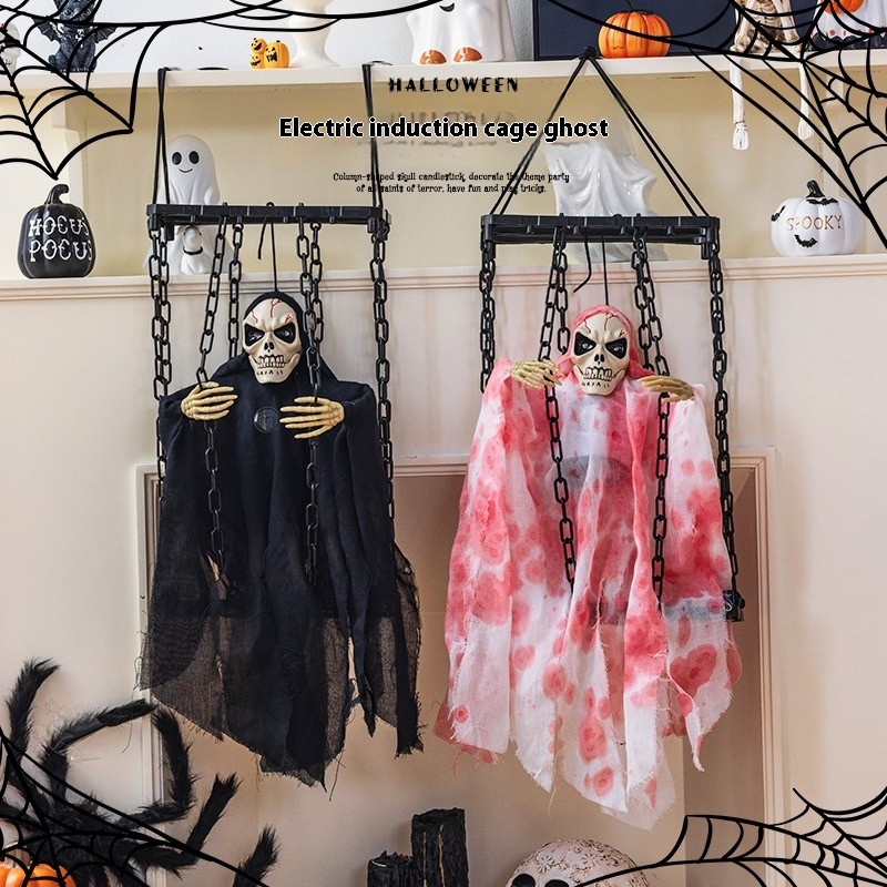 Halloween decoration electric swing cage ghost, luminous dress up ...