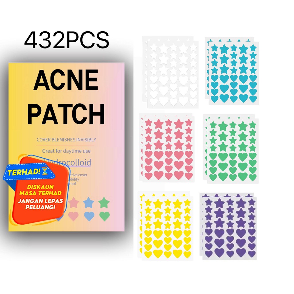 Star & Heart Shape Pimple Patch, 432 Pcs - Colorful Invisible Stickers ...