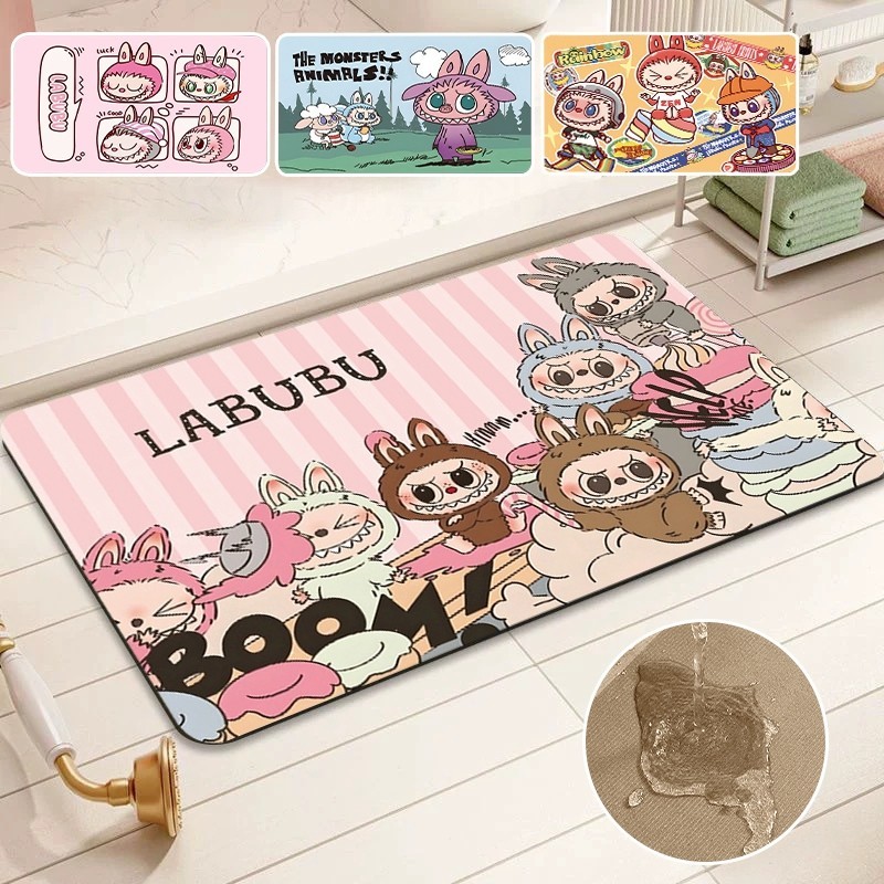 Cartoon Labubu Floor Mat Non Slip Foot Pads Bathroom Absorbent Door Mat ...