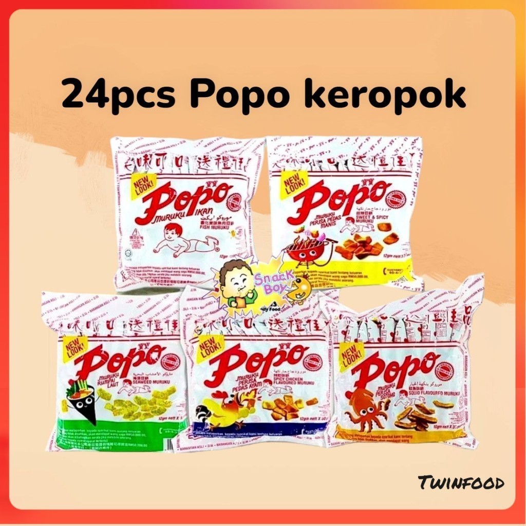 24pcs x12g Popo MURUKU IKAN KEROPOK [ORIGINAL / SEAWEED / SPICY CHICKEN ...