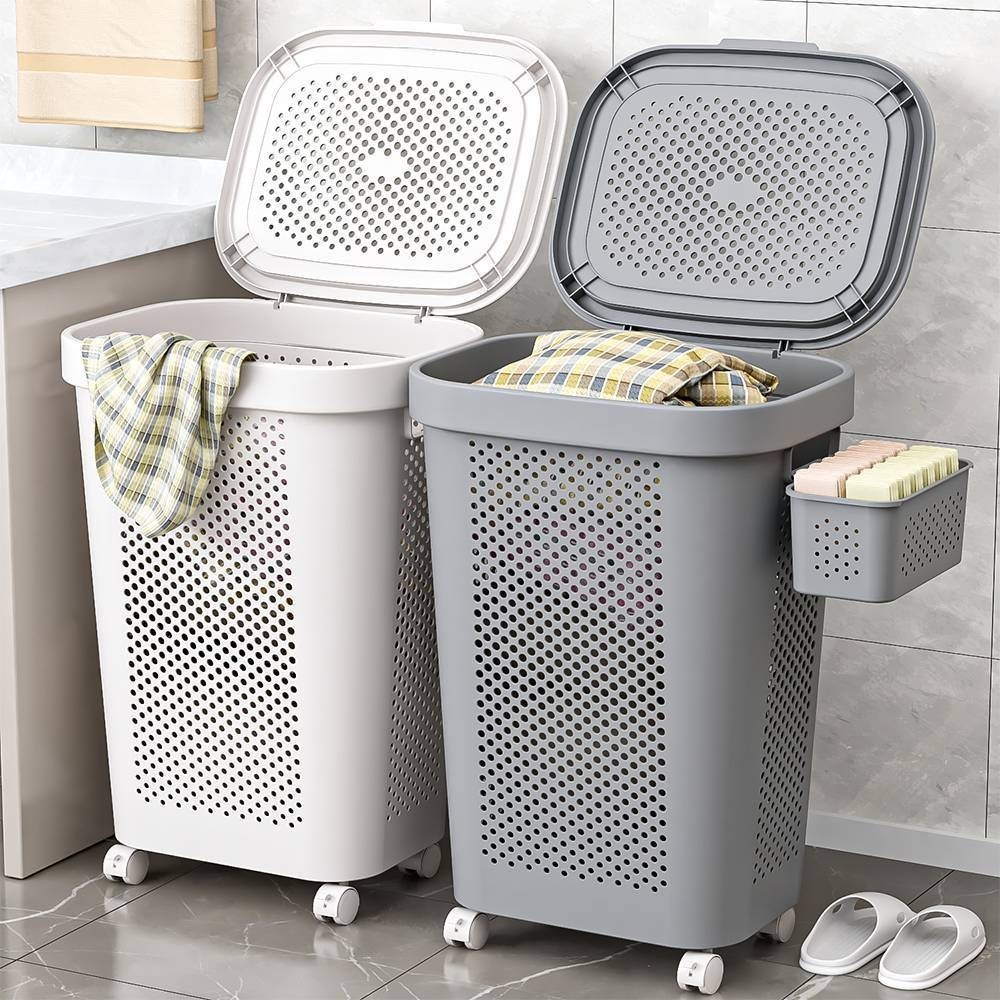 Plastic Laundry Basket with Wheel Toilet Large Capacity Dirty Clothes ...