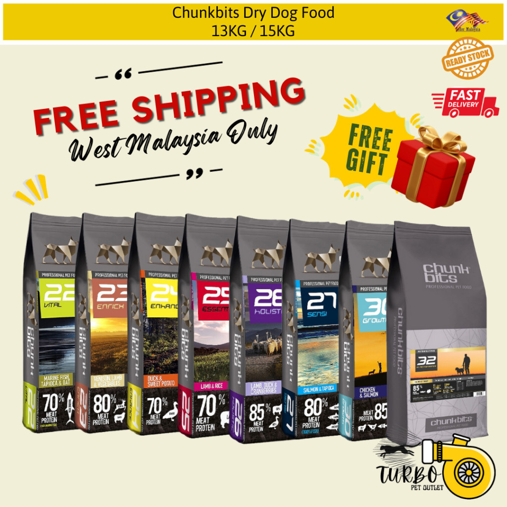 (FREE SHIPPING) Chunkbits Dog Dry Food - 13KG / 13KG+2KG (Original Pack ...