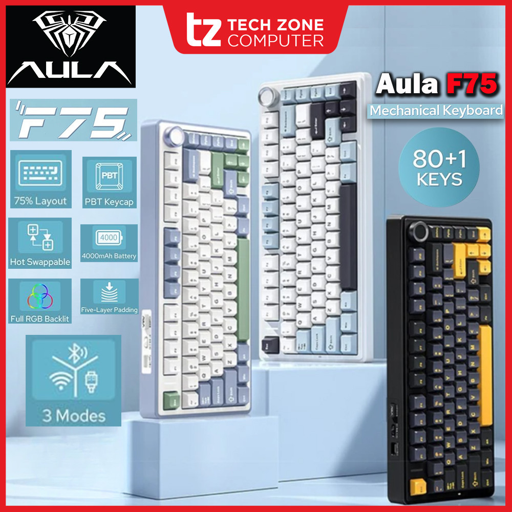 AULA F75 Mechanical Gaming Keyboard 75% 80 Key RGB Tri-Mode Wired ...