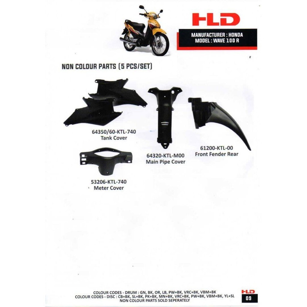 HONDA W100R INNER COVER SET - WAVE 100R WAVE100R W100 R COVERSET PVC ...
