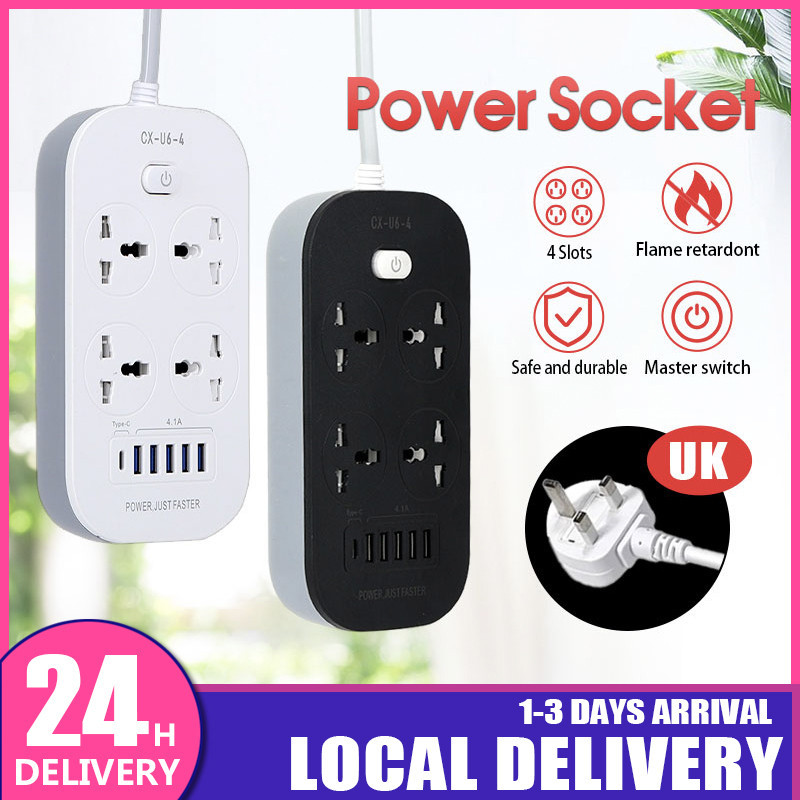 Universal 4/6 Power Socket Extension With USB Ports Power Strip Surge ...