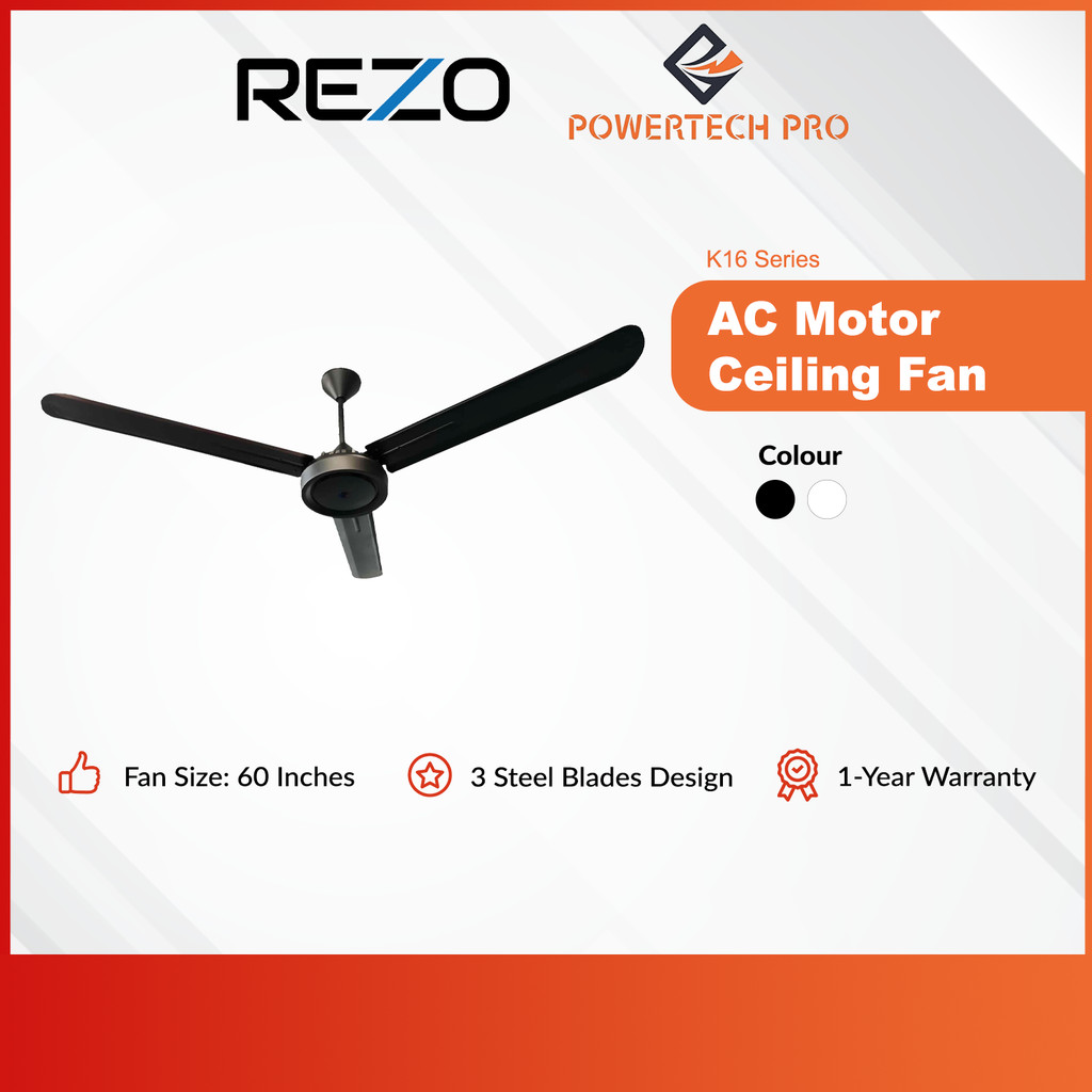 Rezo Ceiling Fan with AC Motor 5 Speed & 3 Steel Blades Design (K16 ...