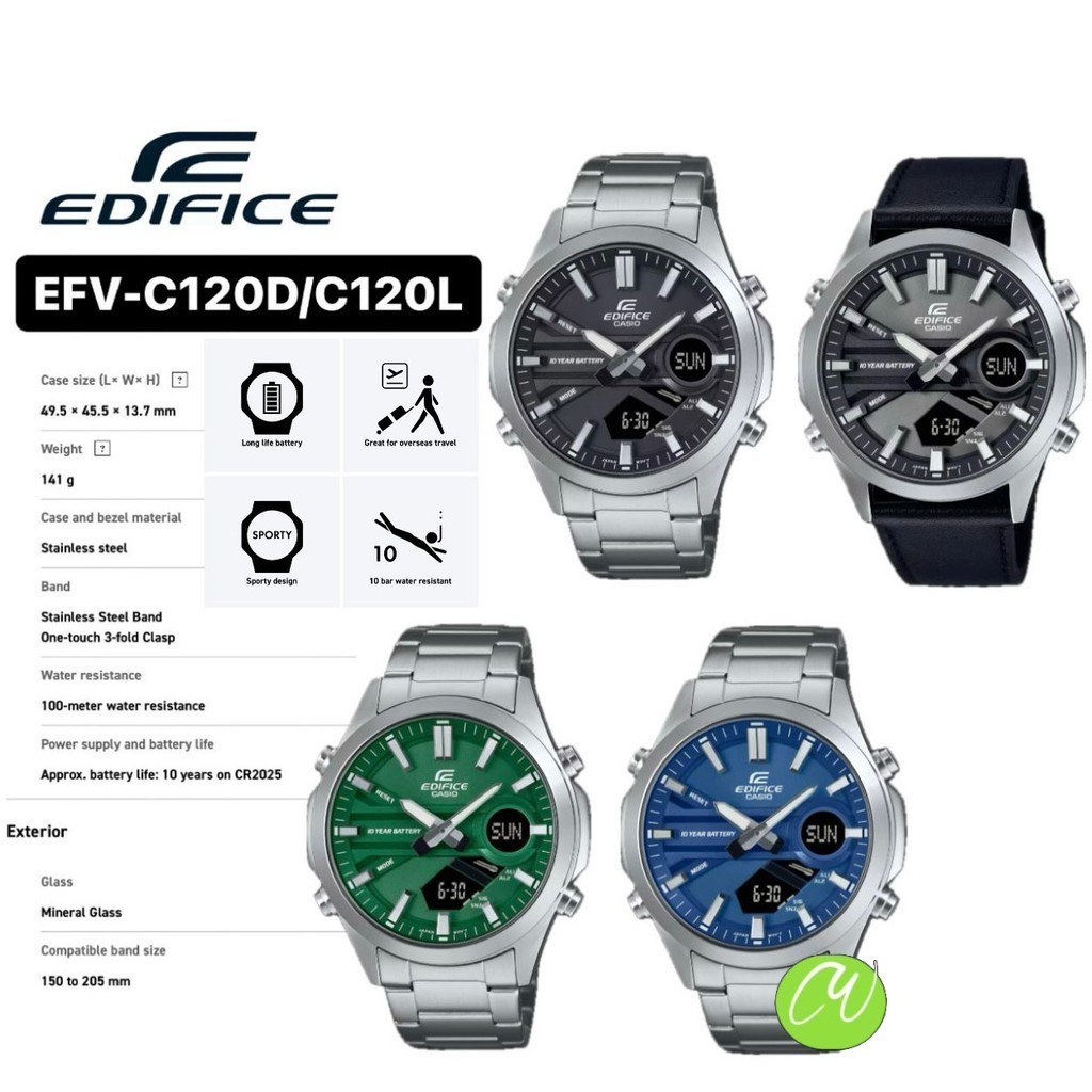 [ CASIO OFFICIAL WARRANTY ] EDIFICE EFV-C120D/C120L SERIES ANALOG-DIGITAL MEN WATCH | Shopee ...