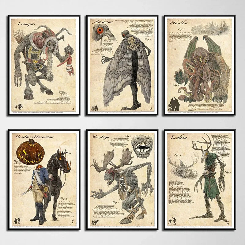 Cryptids Folklore Poster Print Cthulhu Mothman Krampus Headless ...