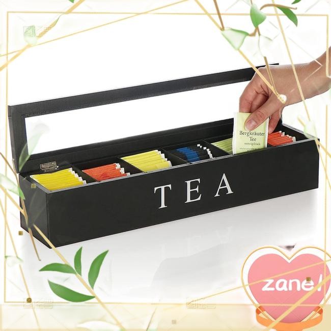 ZANE Tea Bag Holder With 6 Compartments, Wooden Coffee Station Condiment Organizer, Tea Box ...