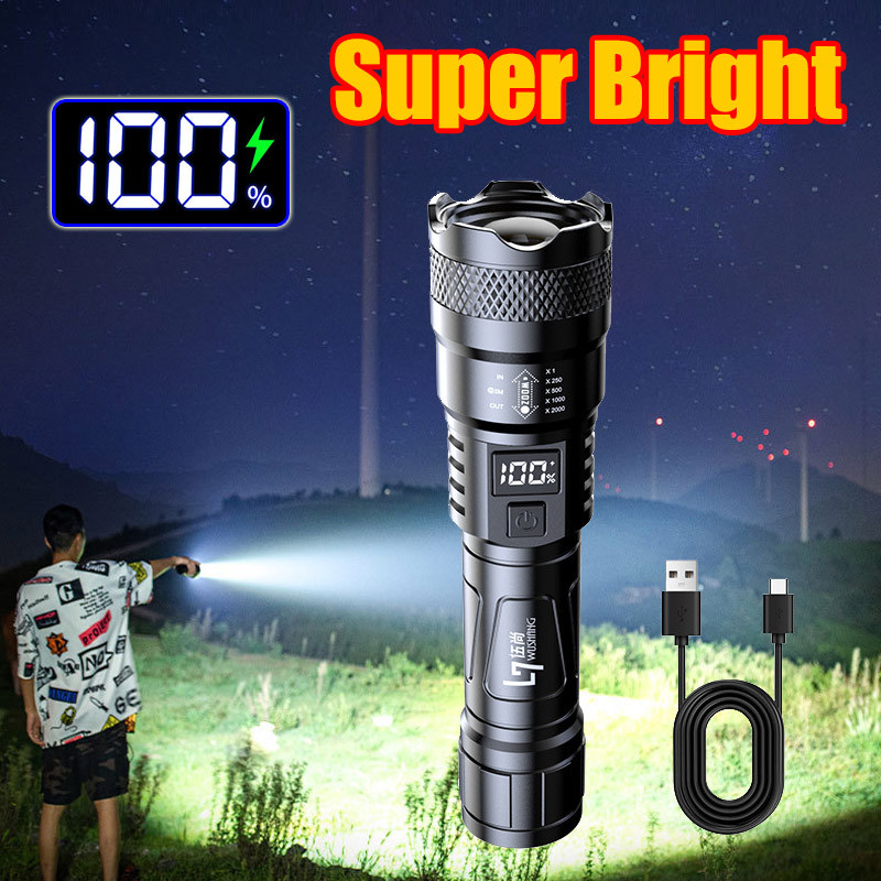Torch Light Super Bright Flashlight Type-C Rechargeable Waterproof LED Flashlight Lampu Suluh ...