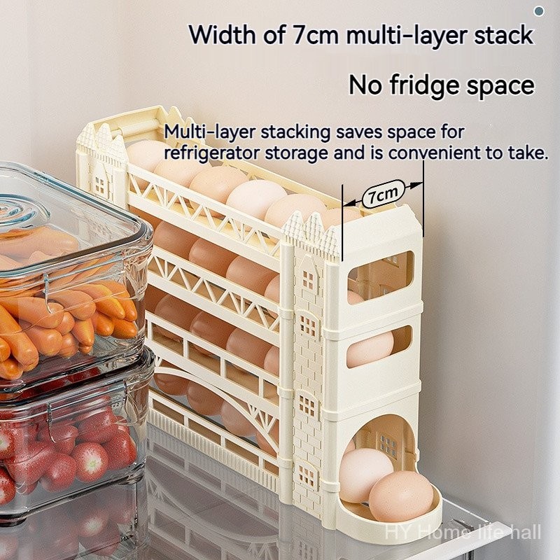 【castle egg box】Storage Box Automatic Rolling Egg Holder Refrigerator ...
