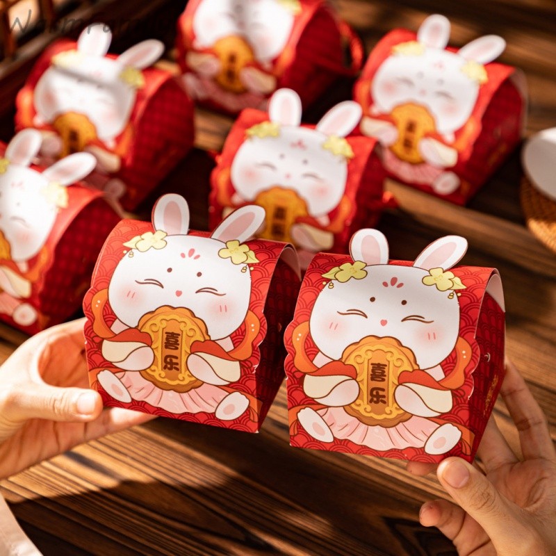 5pcs 2024 New 中秋包装盒 Creative Mooncake Gift Box 月饼盒子 Cute Cartoon Rabbit ...