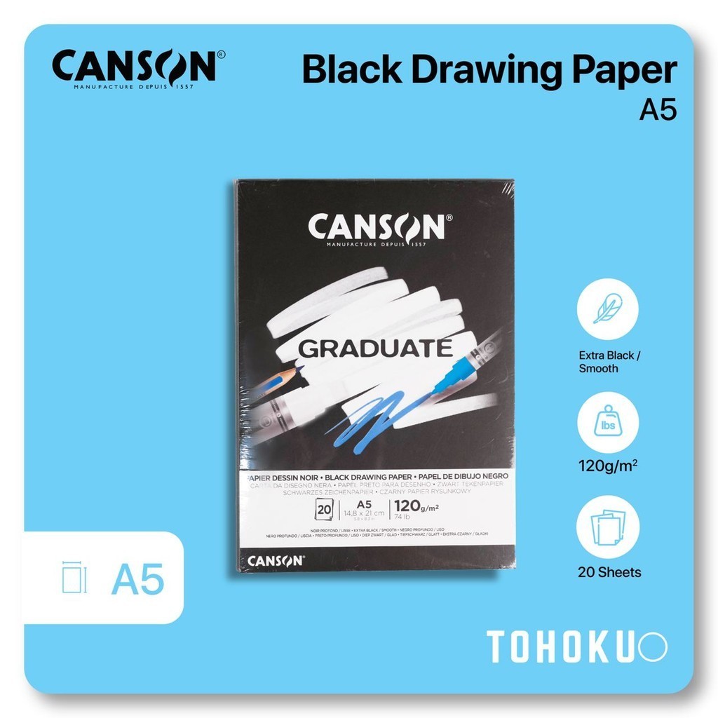 Canson - Graduate Black Drawing Paper A5 | Sketch Drawing Paper Book ...