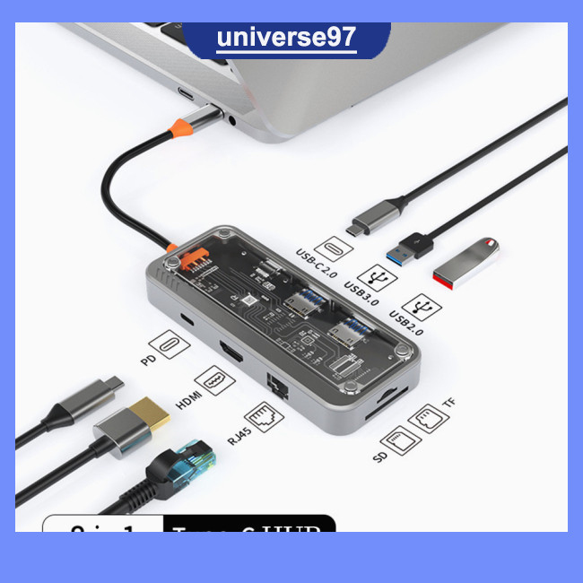 PING 8 In 1 USB C Hub With RJ45 100W PD SD/TF Card Reader USB 3.0 USB 2 ...