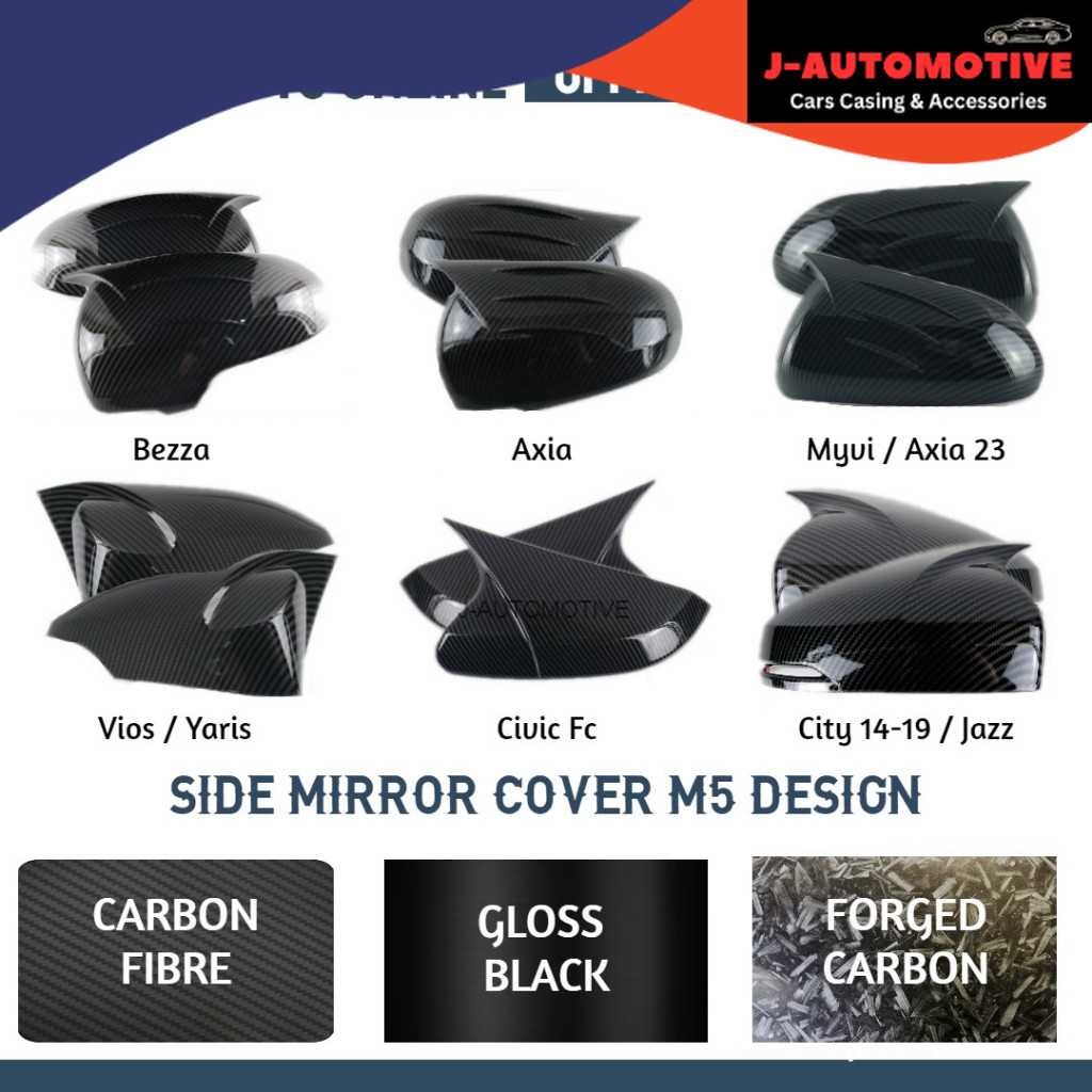 M4 DESIGN SIDE MIRROR COVER Myvi Bezza Axia Vios Yaris Civic City Jazz ...