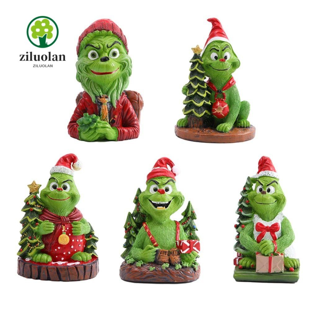 ZILUOLAN Grinch Figure, Scene Model Merry Christmas Grinch Statue ...