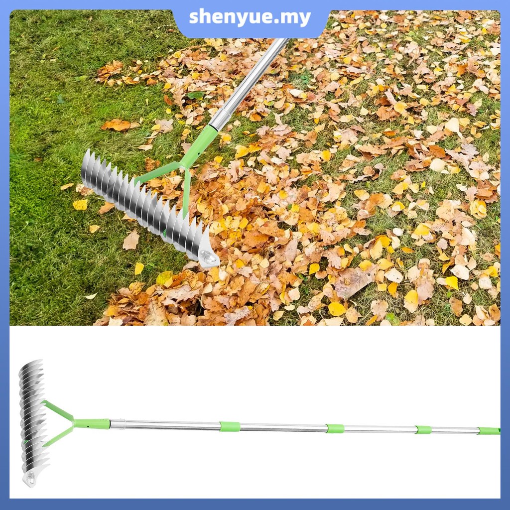 Thatch Rake Double Sided Lawn Thatching Rake with 66.9 Inches Stainless ...
