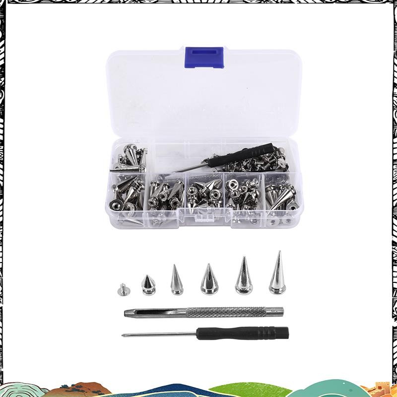 70 Sets Silver Mixed Shape Spikes and Studs Cone Croc Spikes Leather ...