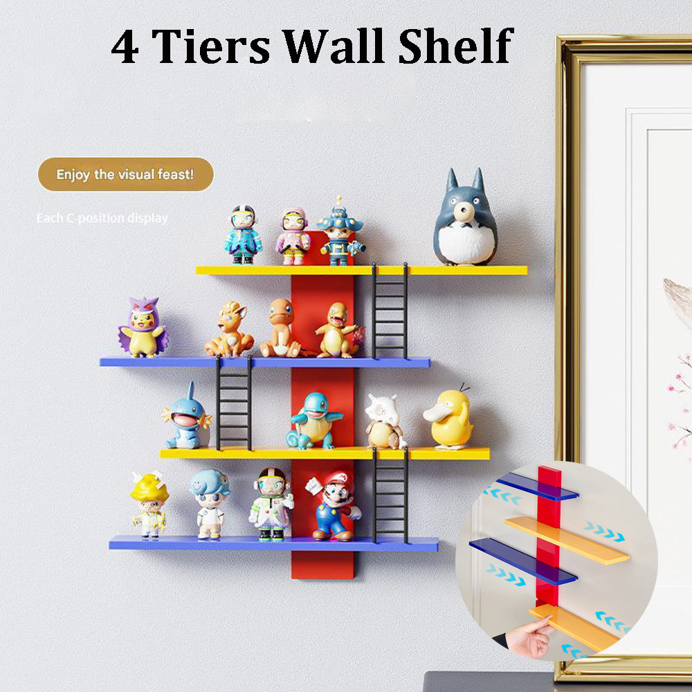 5 Tiers Wall-Mounted Figure Display Rack Stand Hanging Display Shelf ...