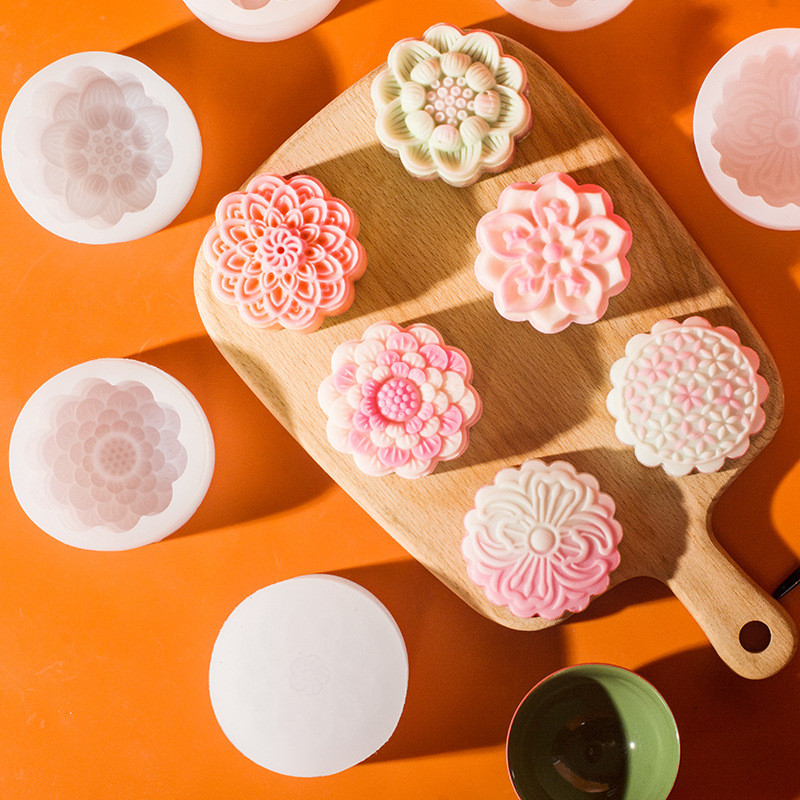 Round Flower-Shaped Mooncake Silicone Mold Mid-Autumn Snowskin Cake ...