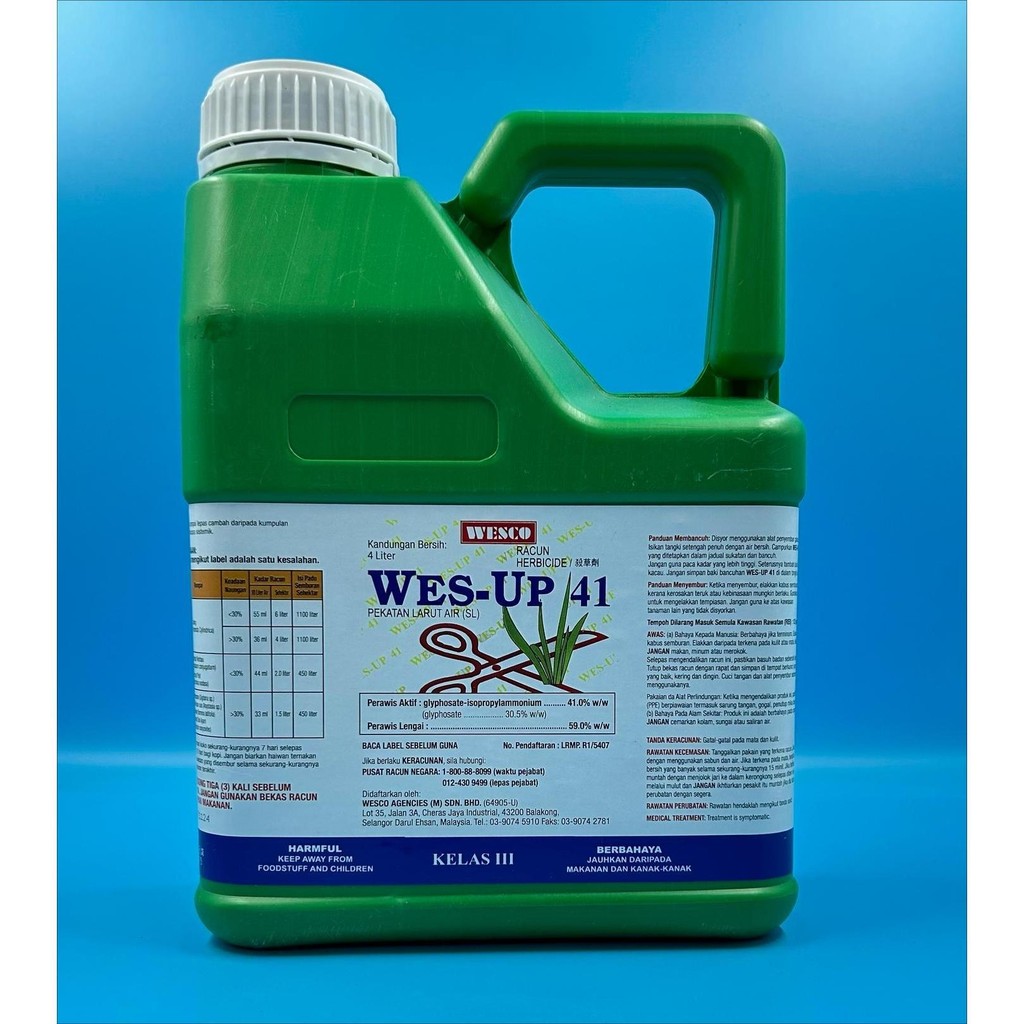 WES UP 4L 41% Weed Killer Racun Rumpai Generic to Roundup, Ecomax ...
