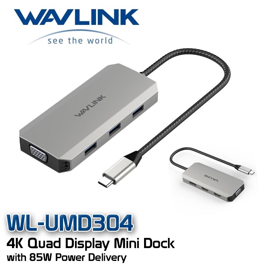 WAVLINK USB-C 4K Quad Display Mini Dock with 85W Power Delivery WL ...