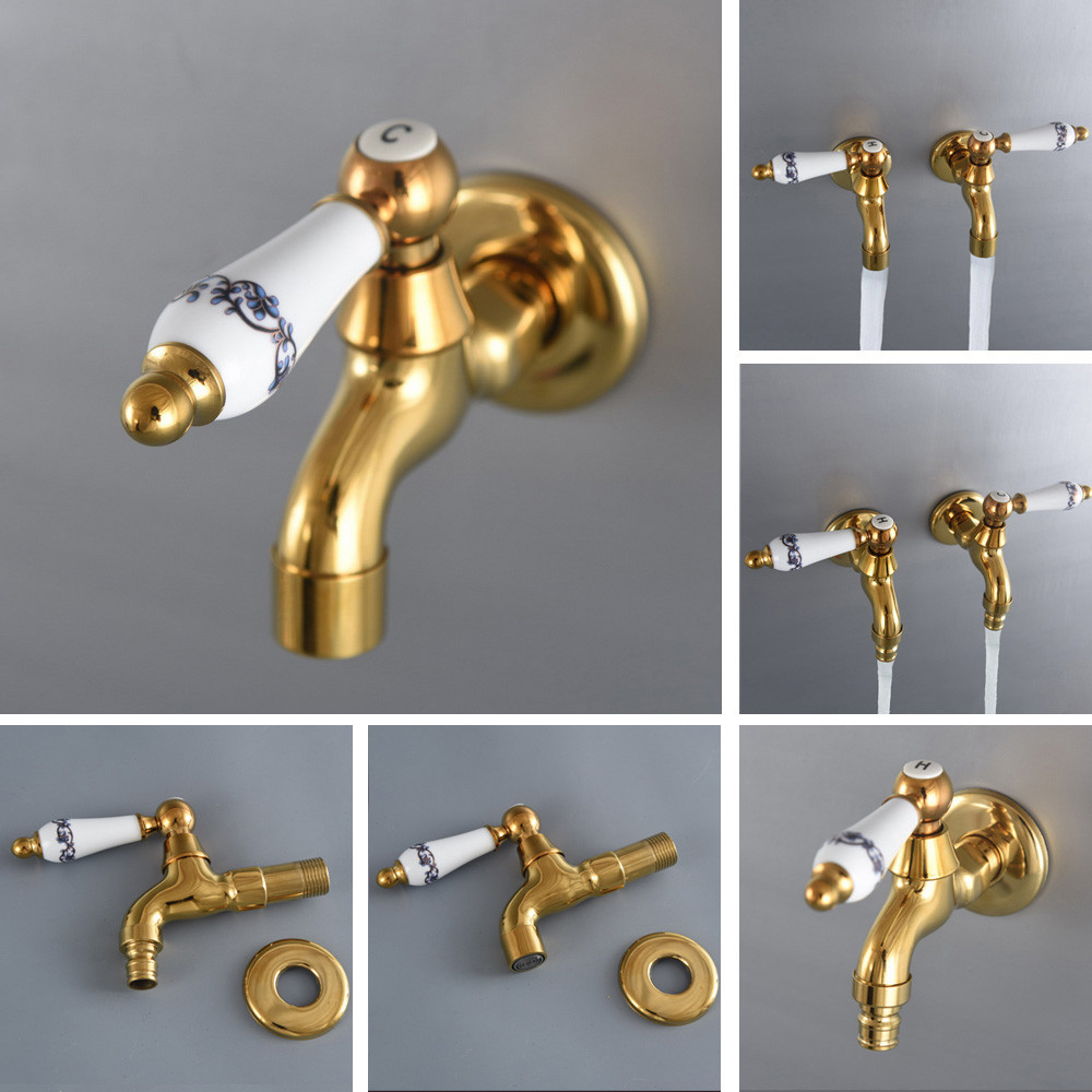 Gold Color Brass Washing Machine Decorative Outdoor Faucet Single Cold ...