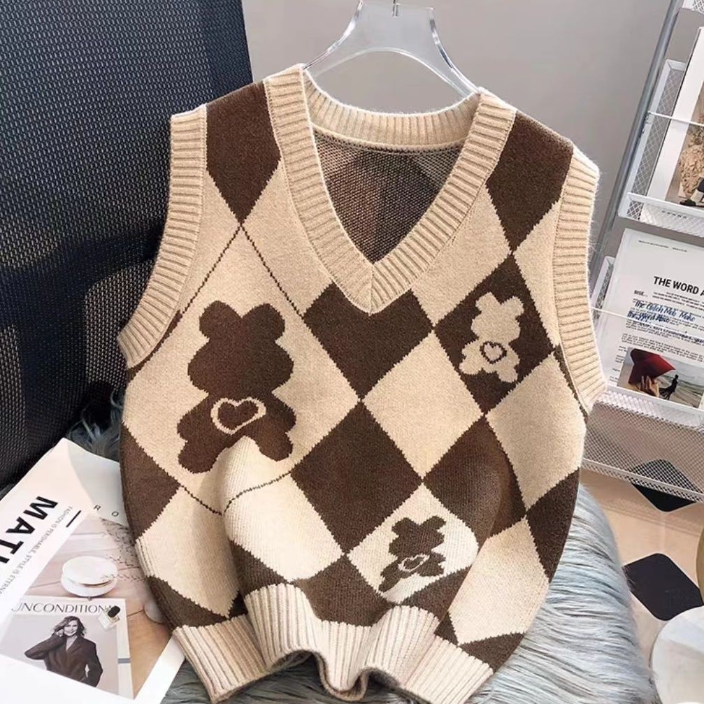 JK Uniform Cute Retro Diamond-Shaped Knitted Vest - Casual Women's ...
