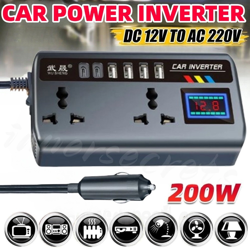 200W Portable Power Inverters Battery Inverter 12v/24v to 220v ...