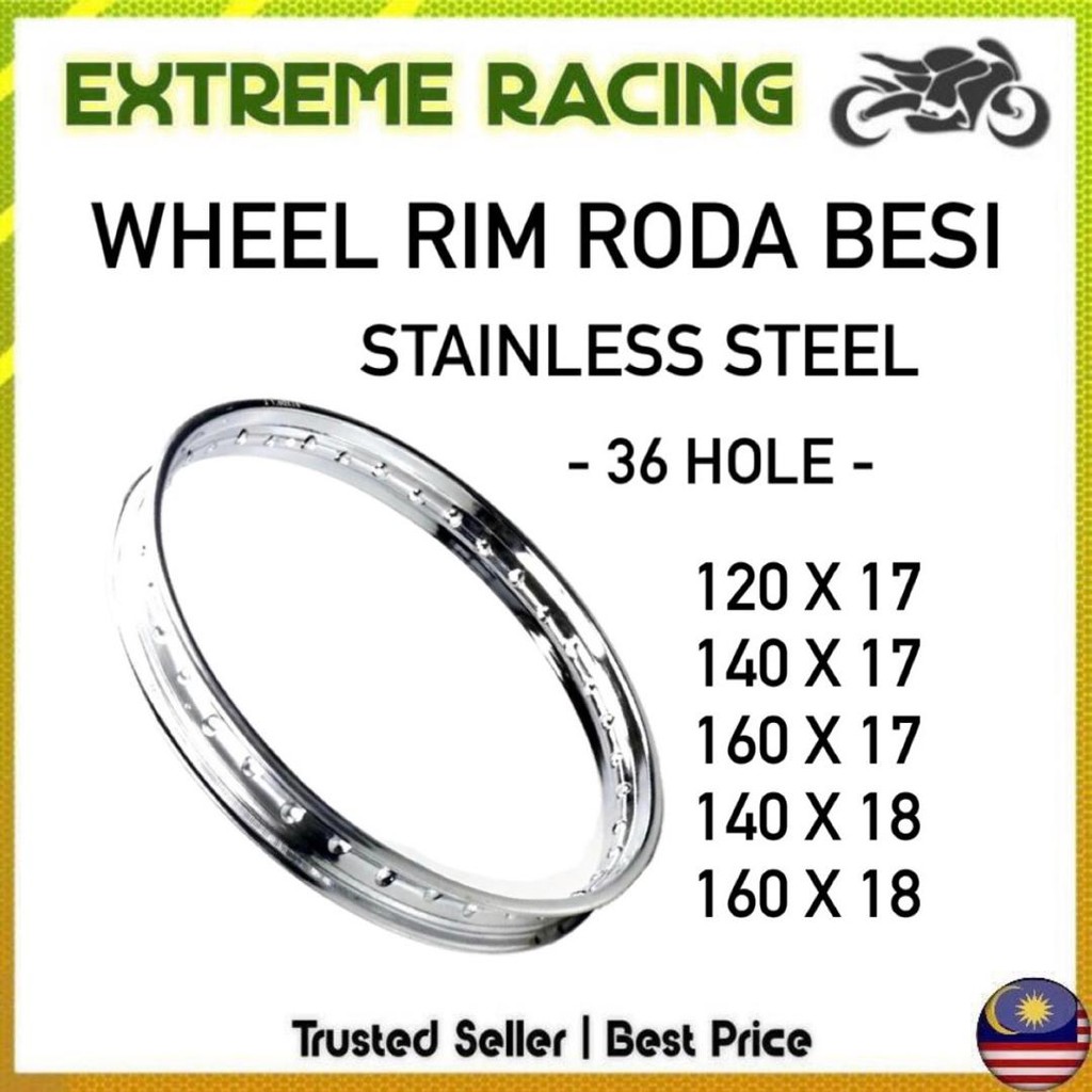 36 Hole Wheel Rim Motor Roda Besi Stainless Steel 120 140 160 17 18 ...
